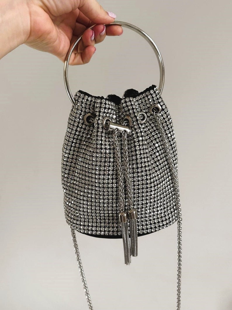 Rhinestone Mesh Bag Bucket Party Crystal Clutch Bag Evening Cocktail ...