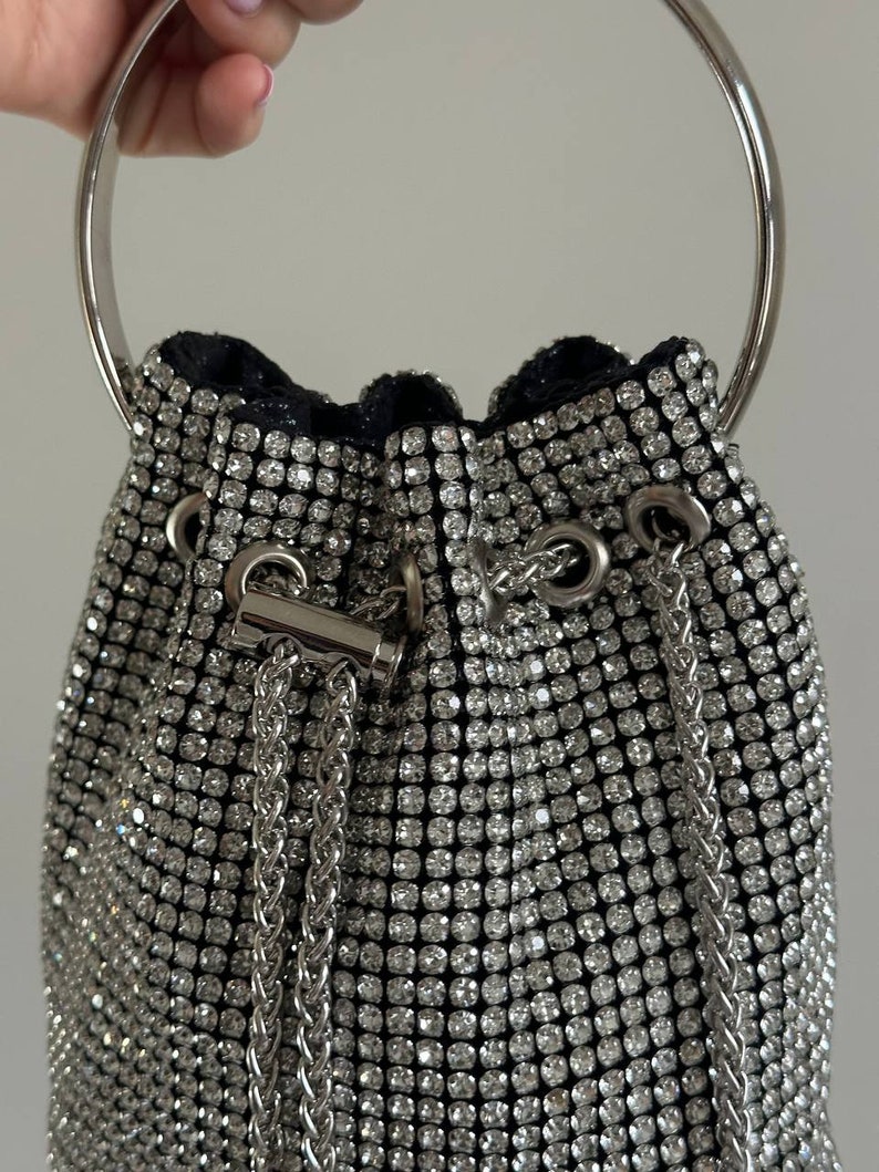 Rhinestone Mesh Bag Bucket Party Crystal Clutch Bag Evening Cocktail ...