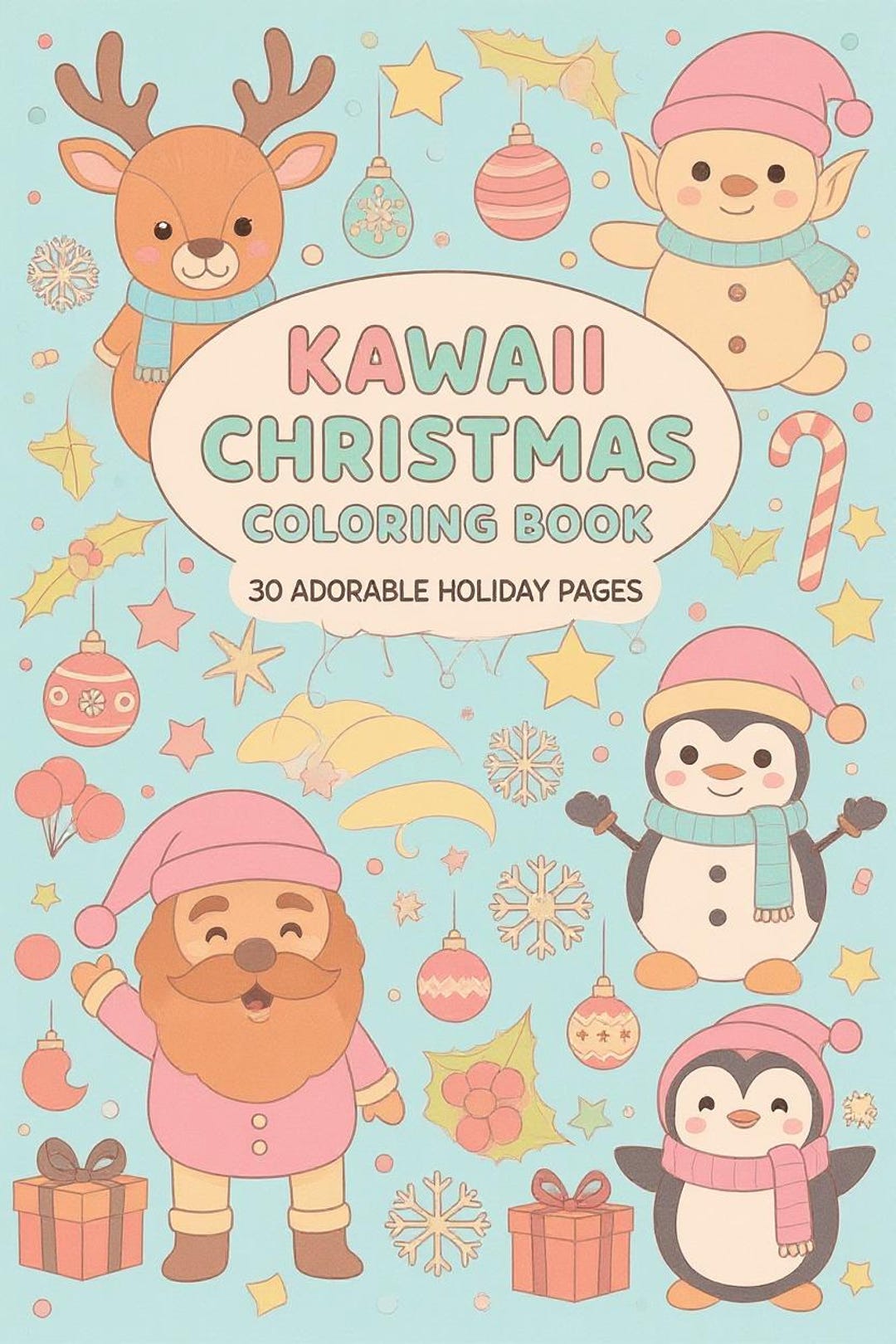 Kawaii Christmas Coloring Book for Kids | 30 Cute Holiday Coloring ...