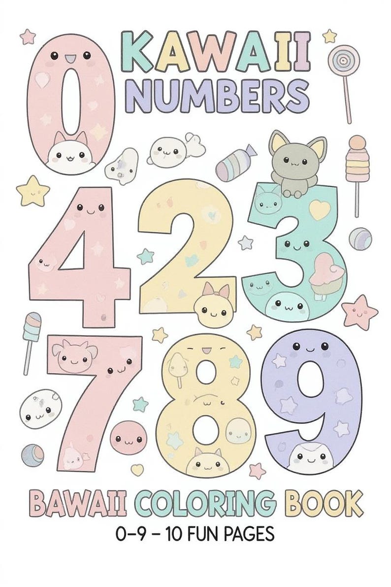 Kawaii Numbers Coloring Book for Kids – Numbers 0 to 9 – 10 Cute ...