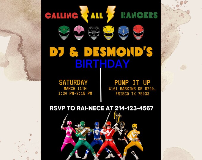 Editable Power Rangers Birthday Invitation Template, Printable Birthday ...