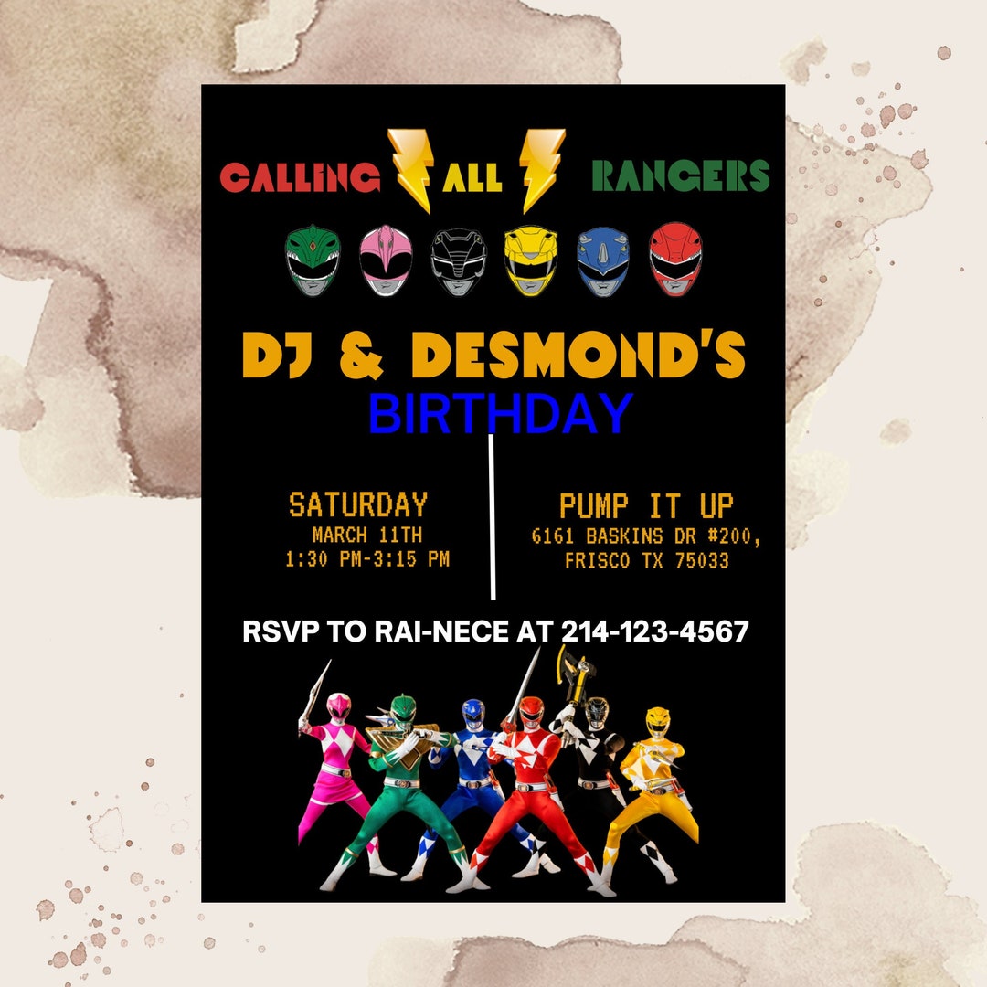 Editable Power Rangers Birthday Invitation Template, Printable Birthday ...