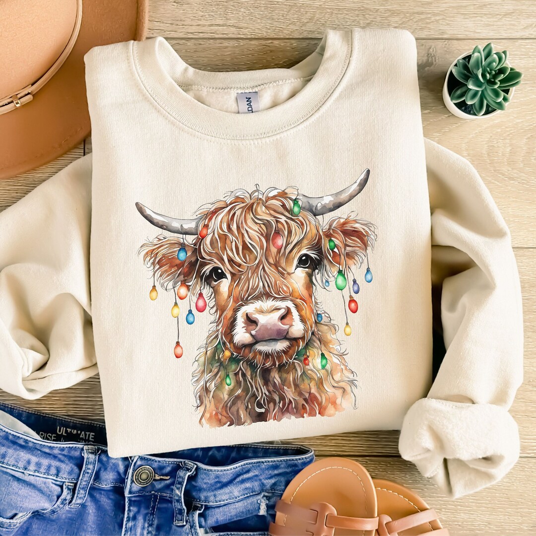 Highland Cow Christmas Sweatshirt, Cow Santa Sweater, Farm Christmas ...
