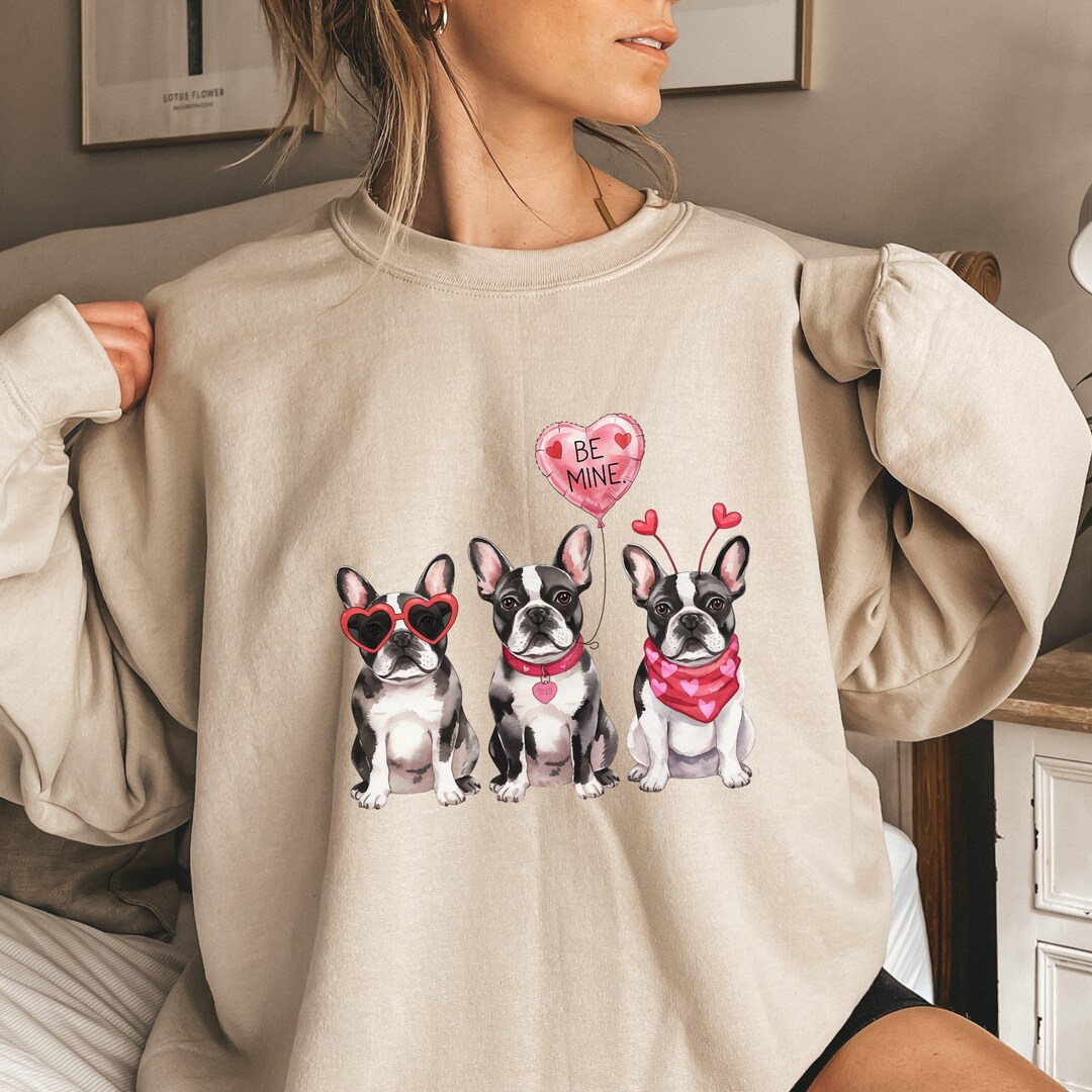 Cute French Bulldog Valentines Day Sweatshirt, Be Mine Heart Balloon ...