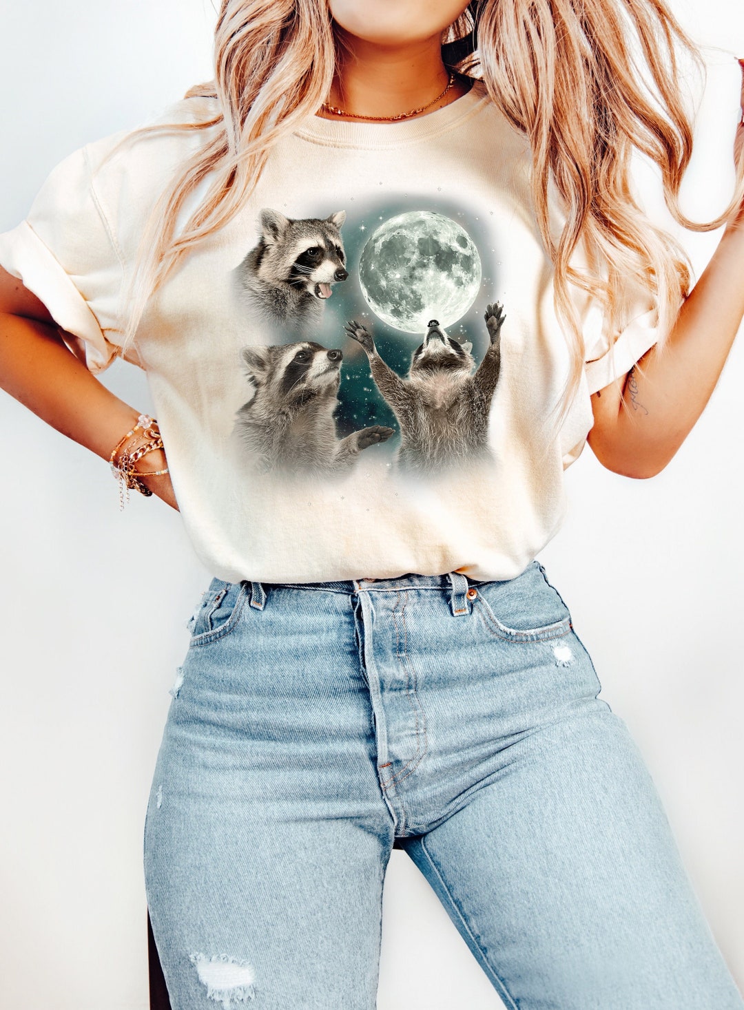 Funny Raccoon Tee, Three Raccoons Vintage Graphic T-shirts, Retro ...