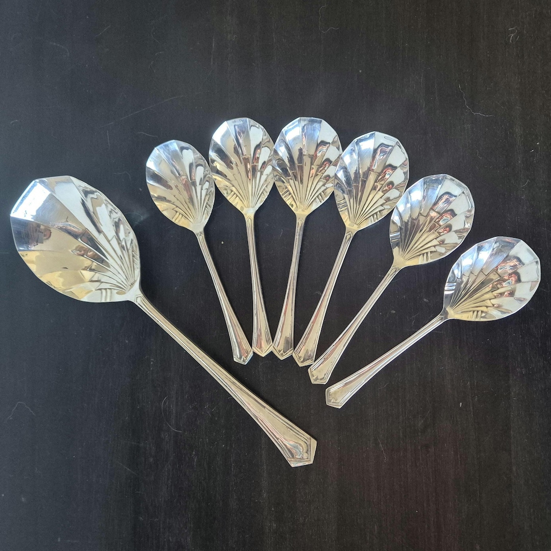 Vintage EPNS Art Deco Shell Dessert Spoons ~ Set of 7 - Etsy