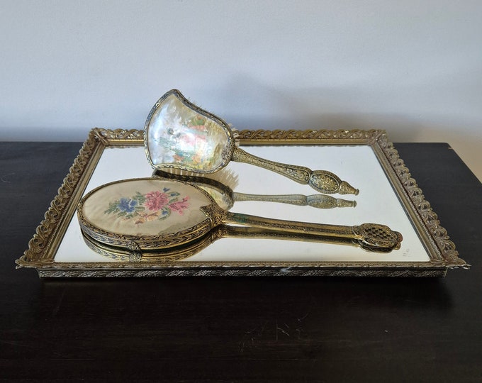Vintage Filigree Victorian Vanity Set ~ Exquisitly Ornate Bronze Metal ...
