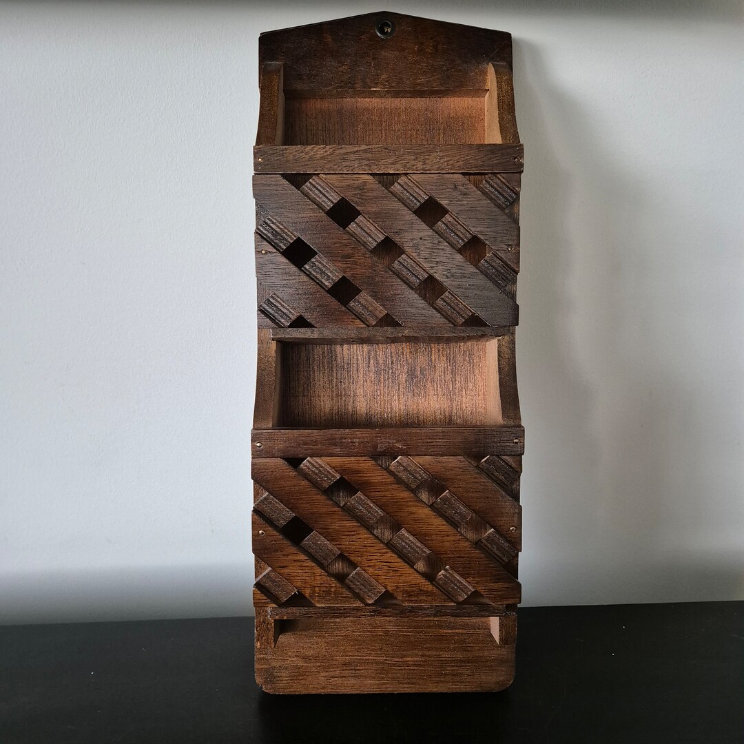 1960s Vintage Wooden Two-tier Wall Mounted Letter and Bill Organiser ...