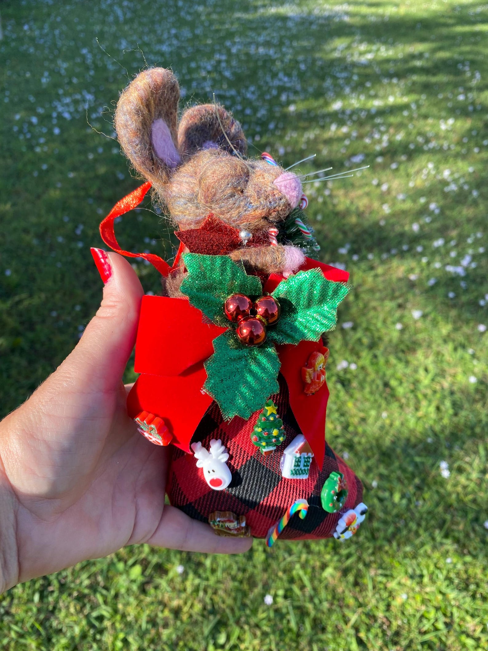 Handmade Needle Felt Christmas Mice, Mouse Mini Stocking Home ...