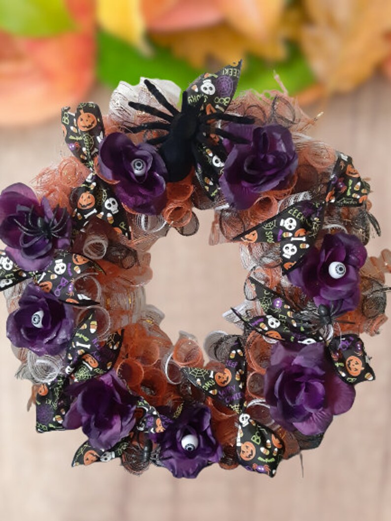 Halloween Wreath, Mesh Ribbon One of a Kind, Free Shipping - Etsy