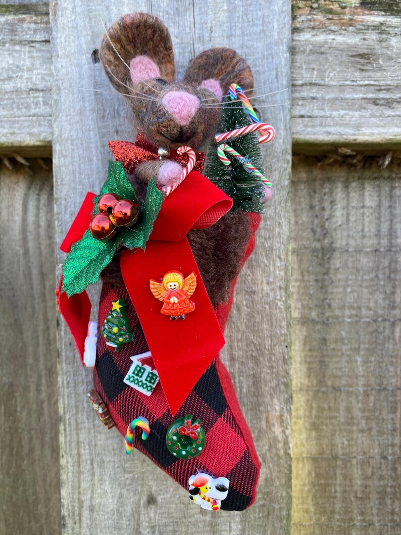 Handmade Needle Felt Christmas Mice, Mouse Mini Stocking Home ...