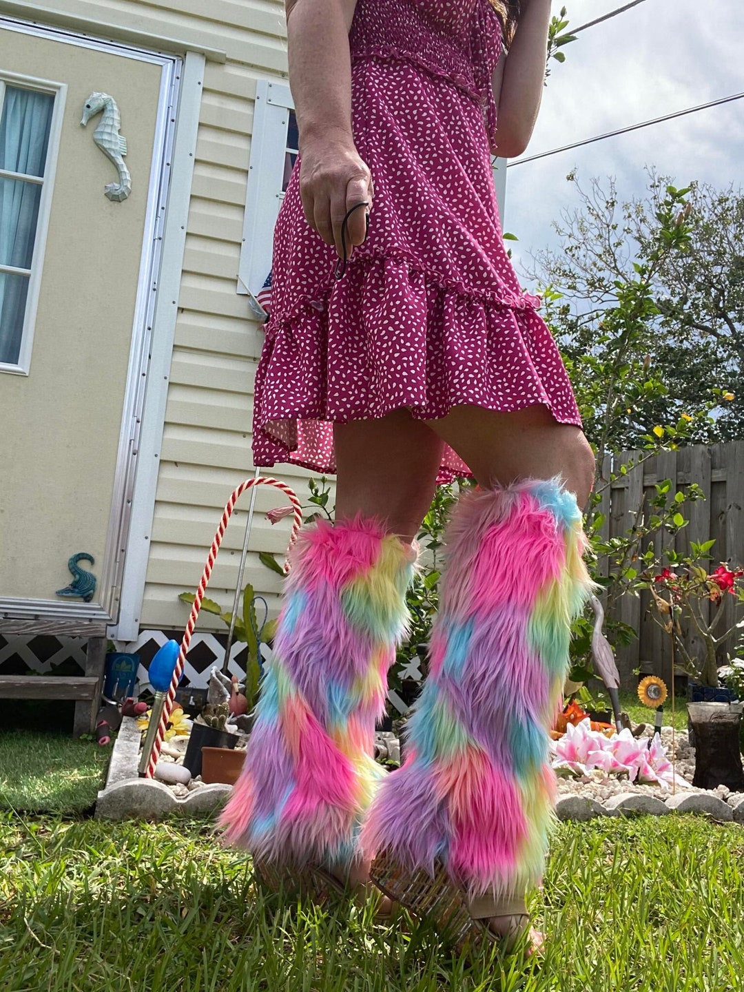 Faux Fur Leg Warmers Straight Boot Cut Dance Gifts Club Mardi Gras ...