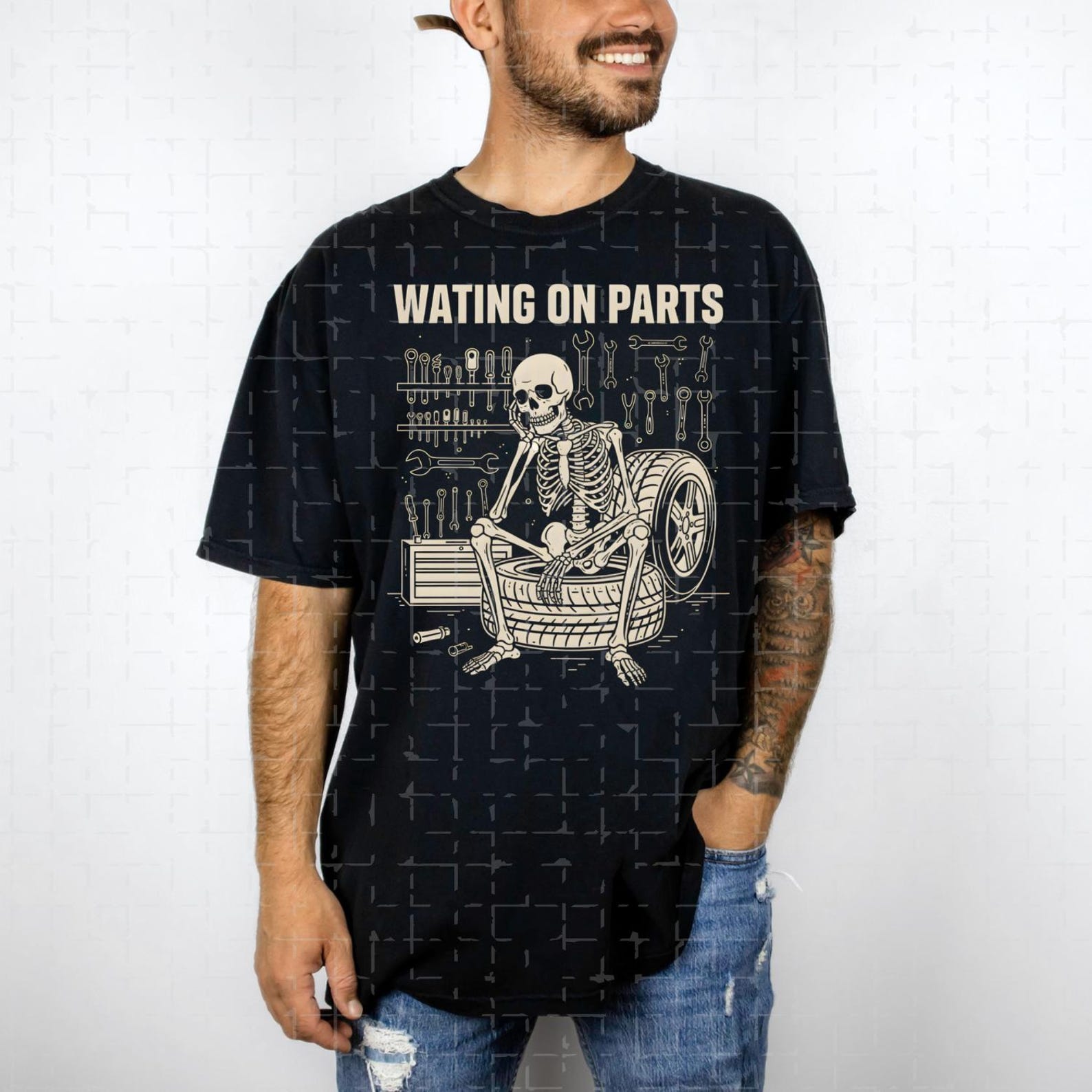 Waiting on Parts PNG: Funny Skeleton Mechanic Humor Png Auto Technician ...