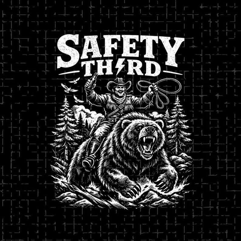 Safety Third PNG: Cowboy Riding Bear Wild West Humor Png Adventure ...