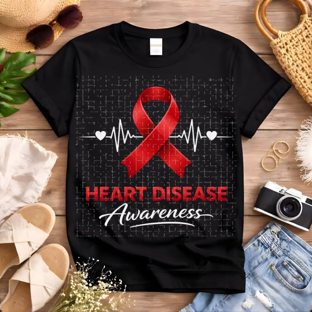 Heart Disease Awareness PNG, Red Ribbon Heartbeat Line PNG, Cardiac ...