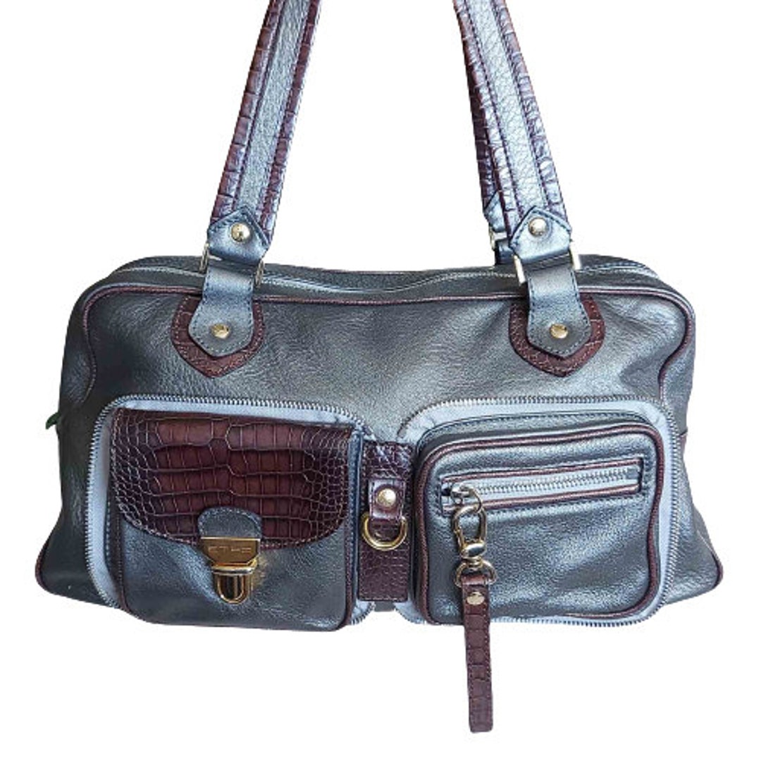 Authentic ETRO Leather Double Handles Zip Top Shoulder Bag Handbag Gold ...