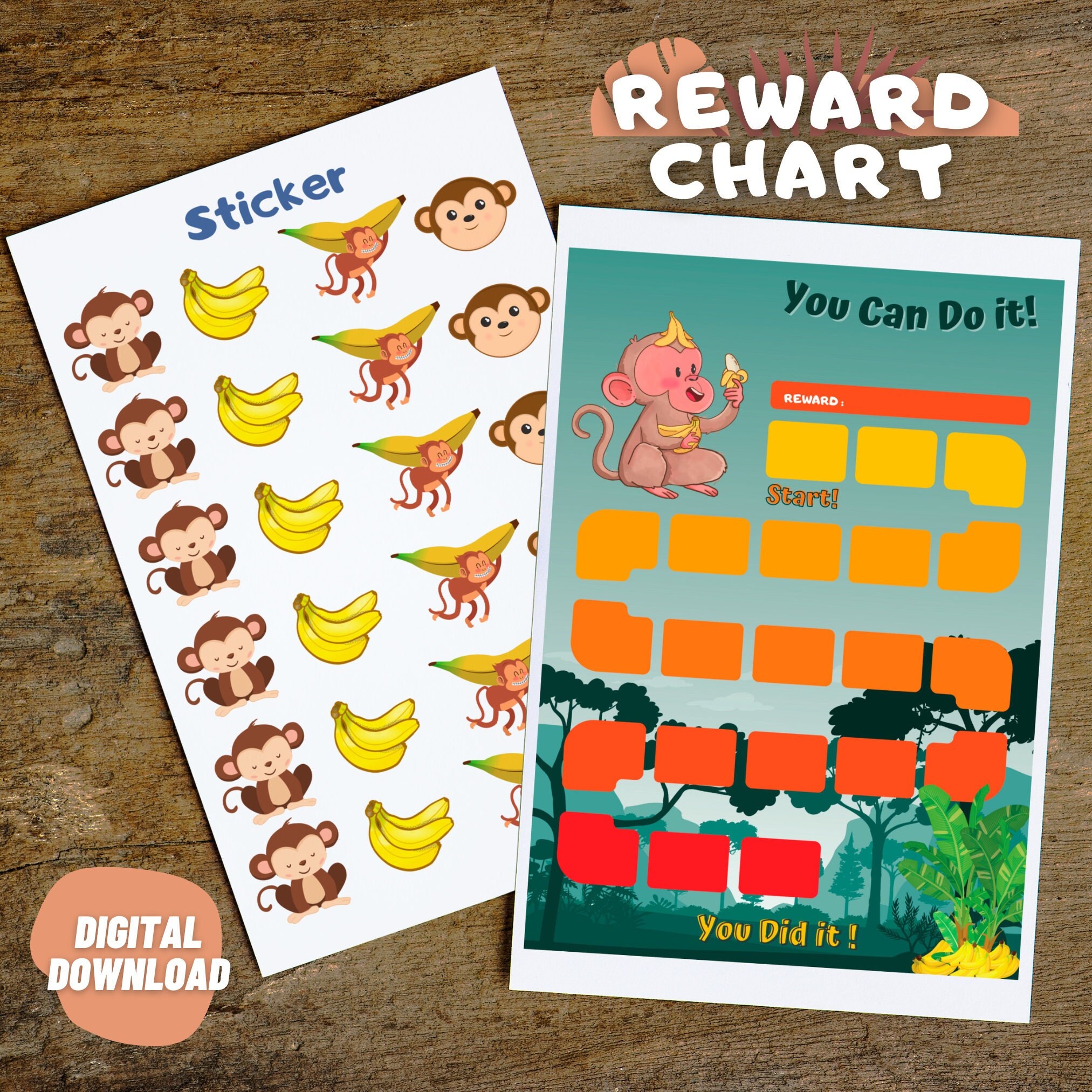 Monkey Reward Chart Kids Behavior Tracker Editable and - Etsy UK