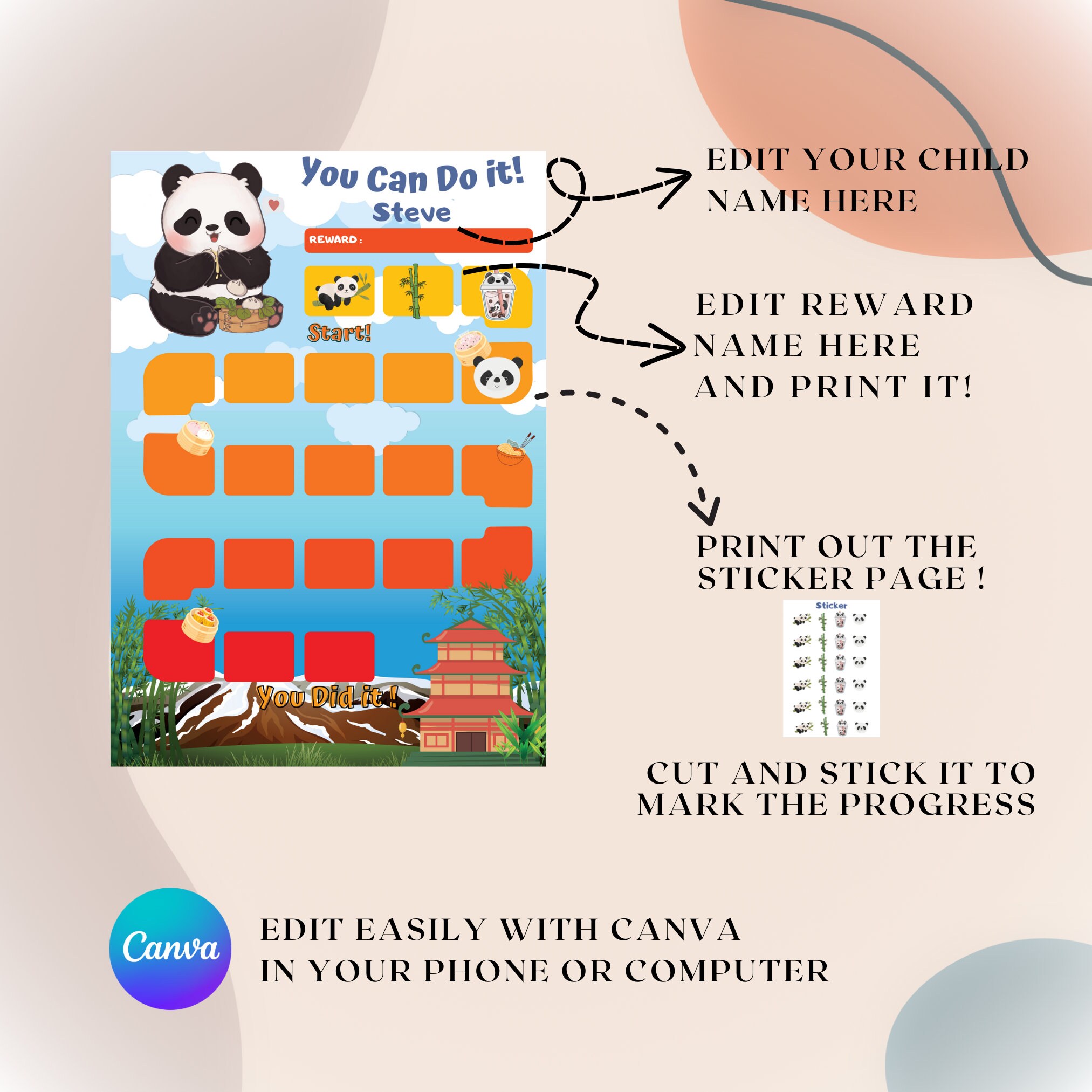 Panda Reward Chart Kids Behavior Tracker Editable and - Etsy UK