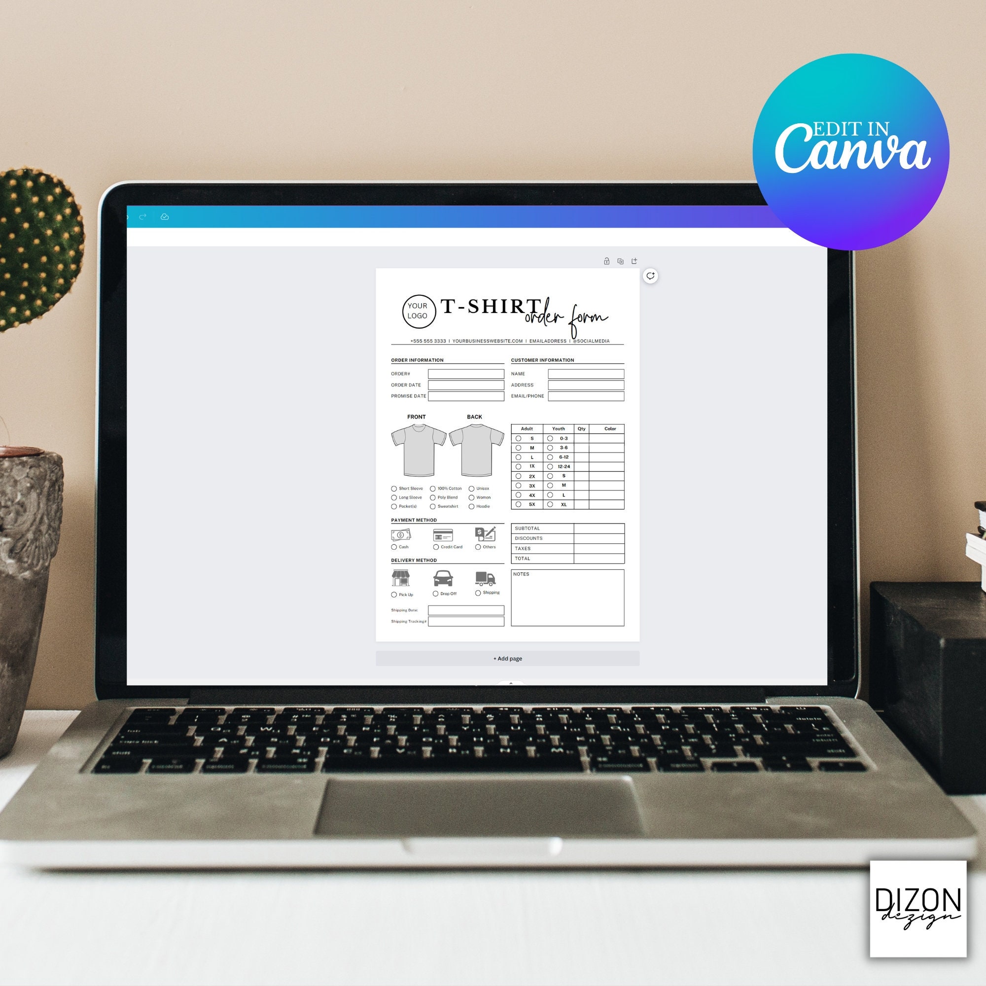 Editable T-shirt Order Form Template, Small Business Printable (canva ...