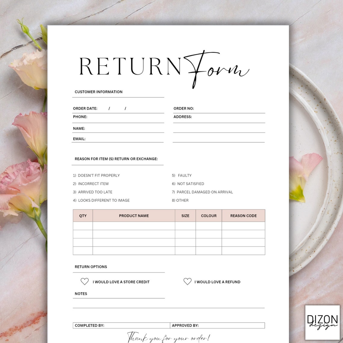 Printable Downloadable Small Business Return Form | Perfect for Small ...