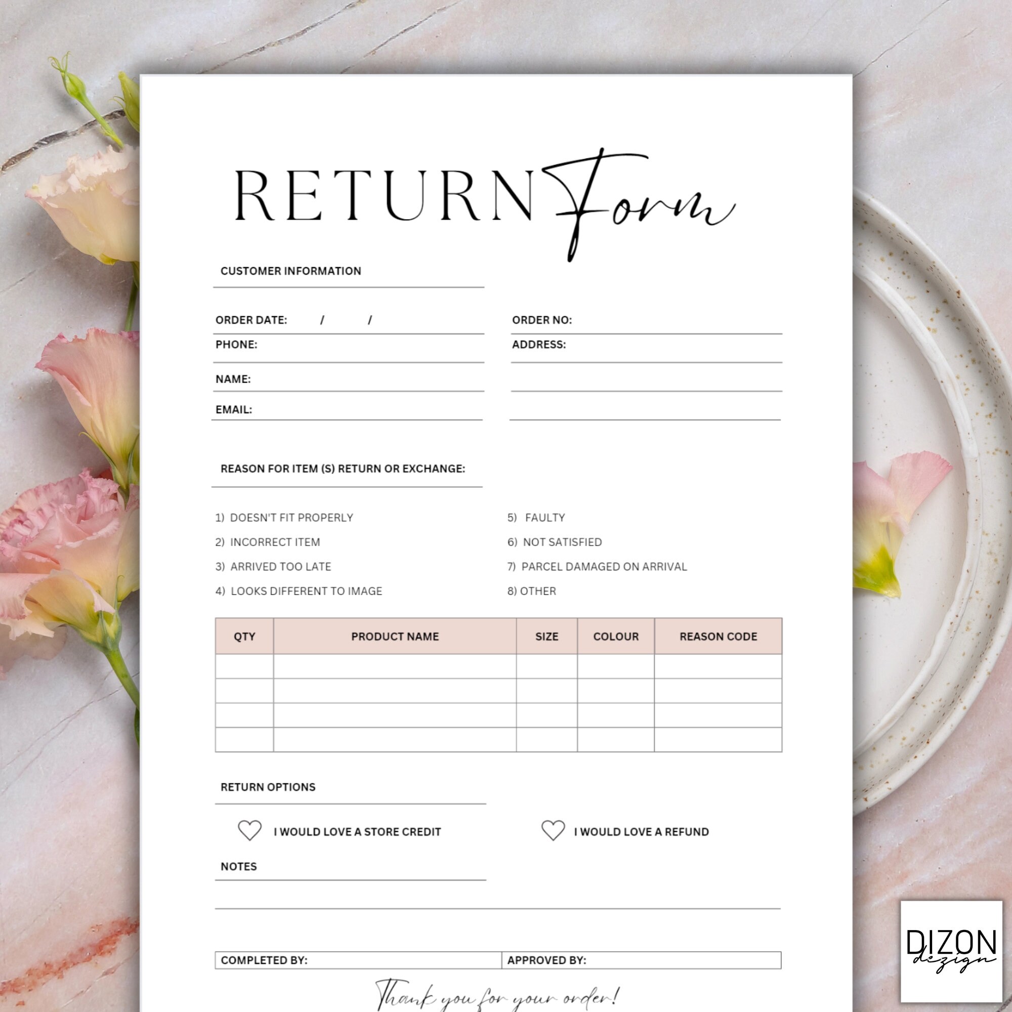 Printable Downloadable Small Business Return Form | Perfect for Small ...