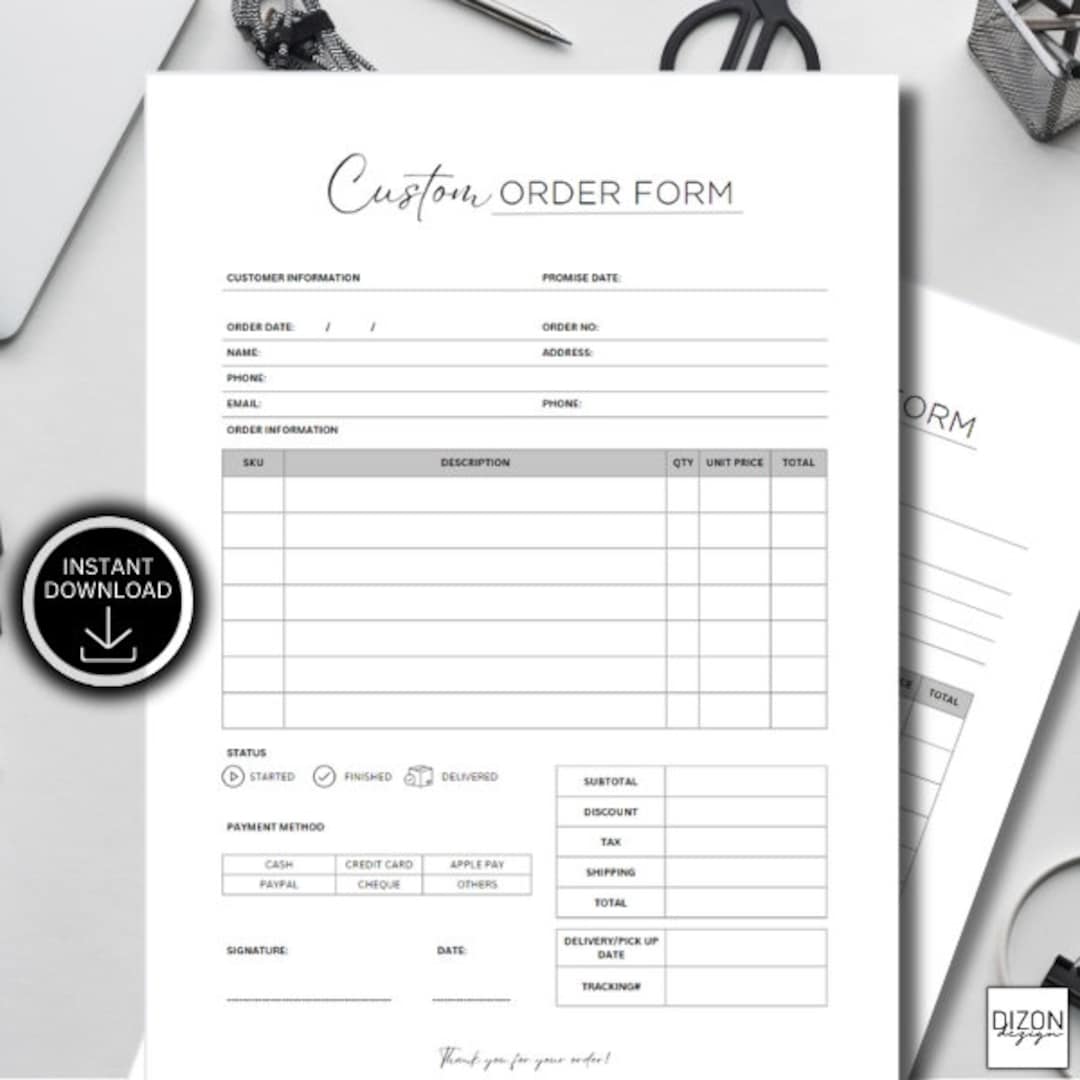 Custom Order Form Template, Custom Order Form, Order Form, Printable ...