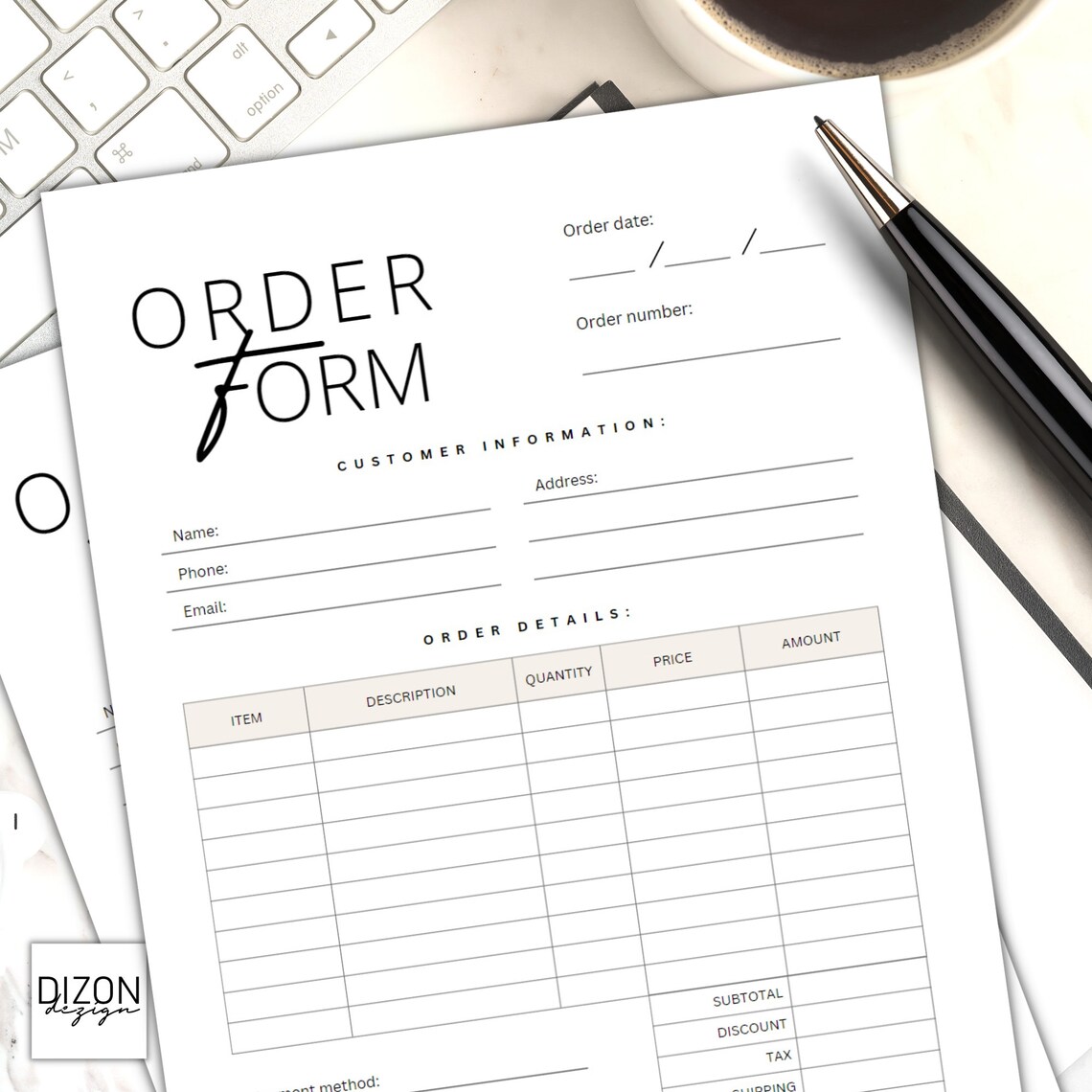 Printable Small Business Order Form | Small Business | Instant Download ...