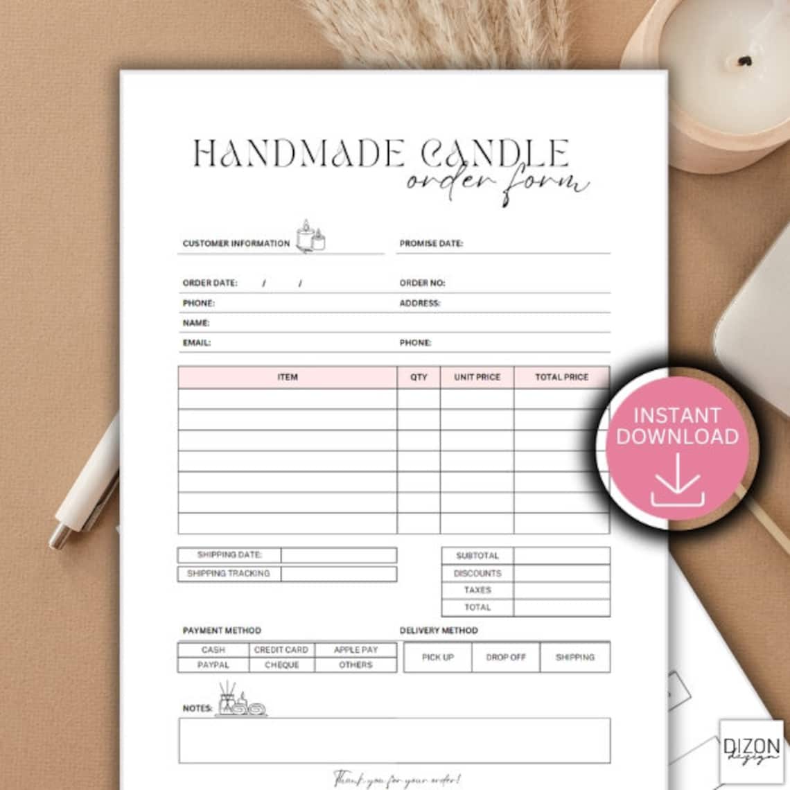 Handmade Candle Order Form Printable Small Business Perfect for Small ...