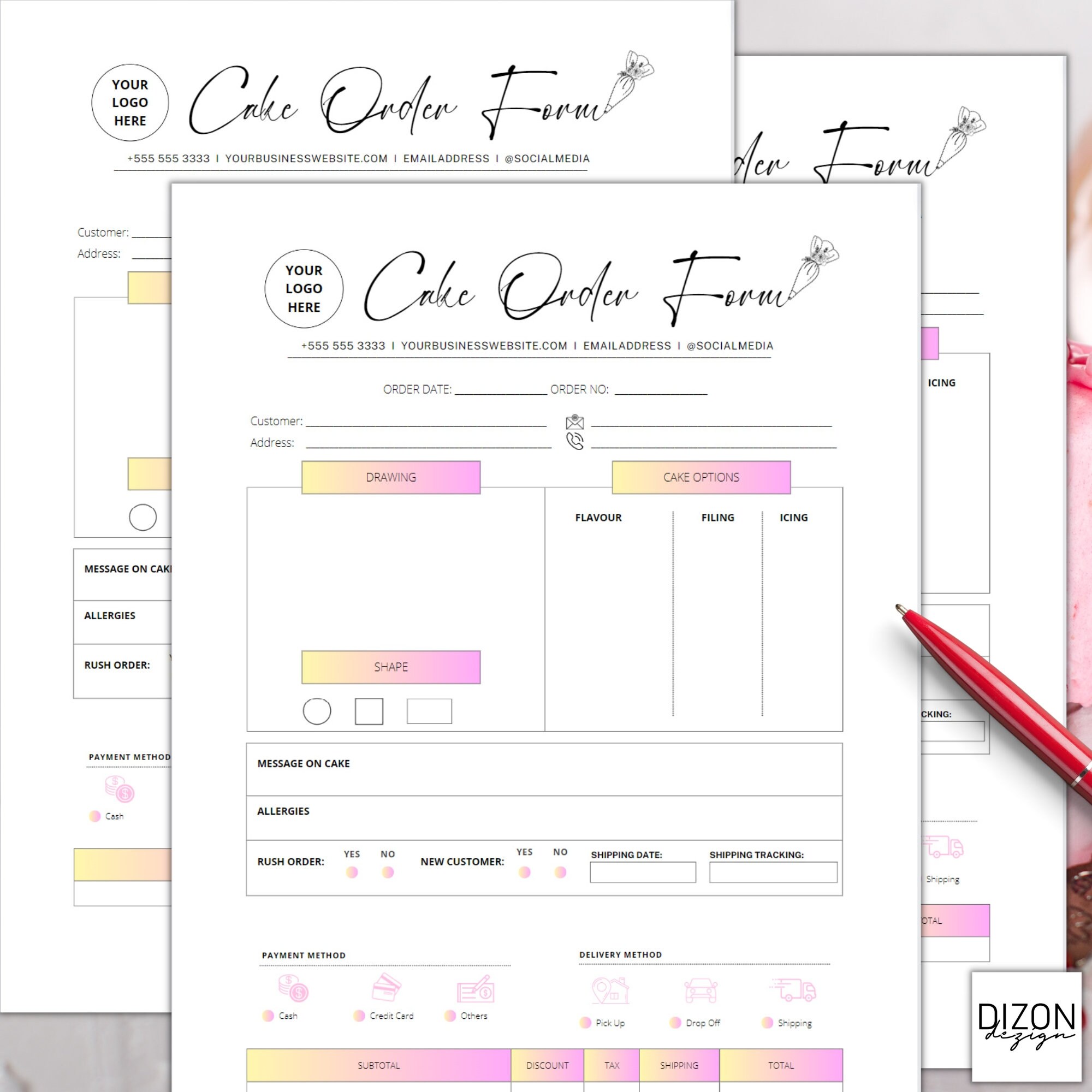 Editable Cake Order Form Template | Printable | Customizable Small ...
