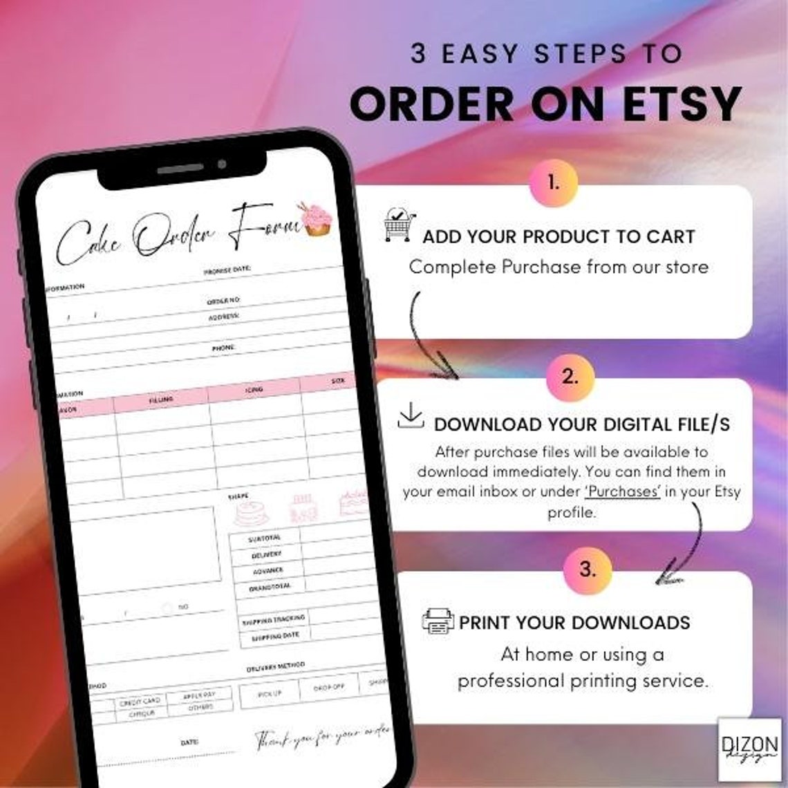 Cake Order Form Printable, Bakery Order Form Printable, Small Business ...