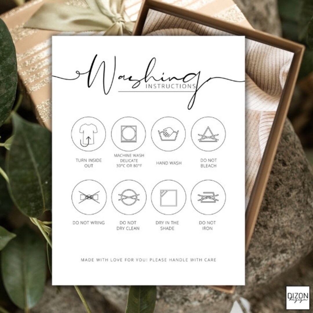 Washing Instruction Card, Ready to Print, Shirt Care Card, Apparel Care ...