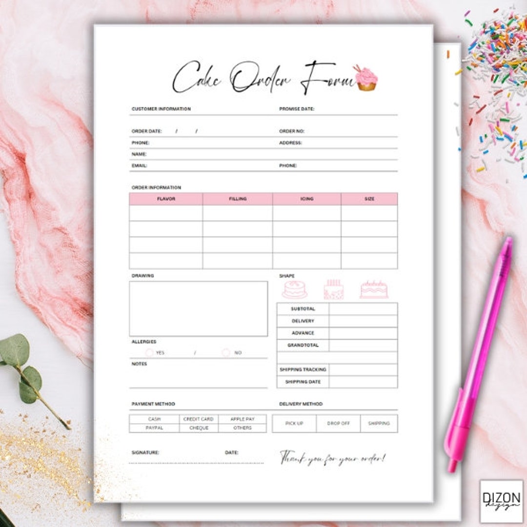 Cake Order Form Printable, Bakery Order Form Printable, Small Business ...