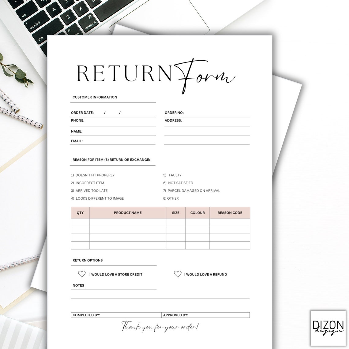 Printable Downloadable Small Business Return Form | Perfect for Small ...