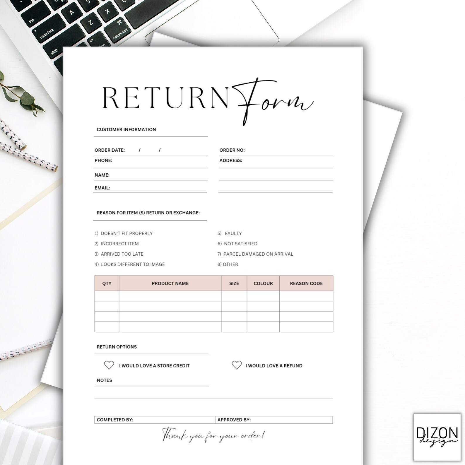 Printable Downloadable Small Business Return Form | Perfect for Small ...