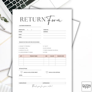 Printable Downloadable Small Business Return Form | Perfect for Small ...