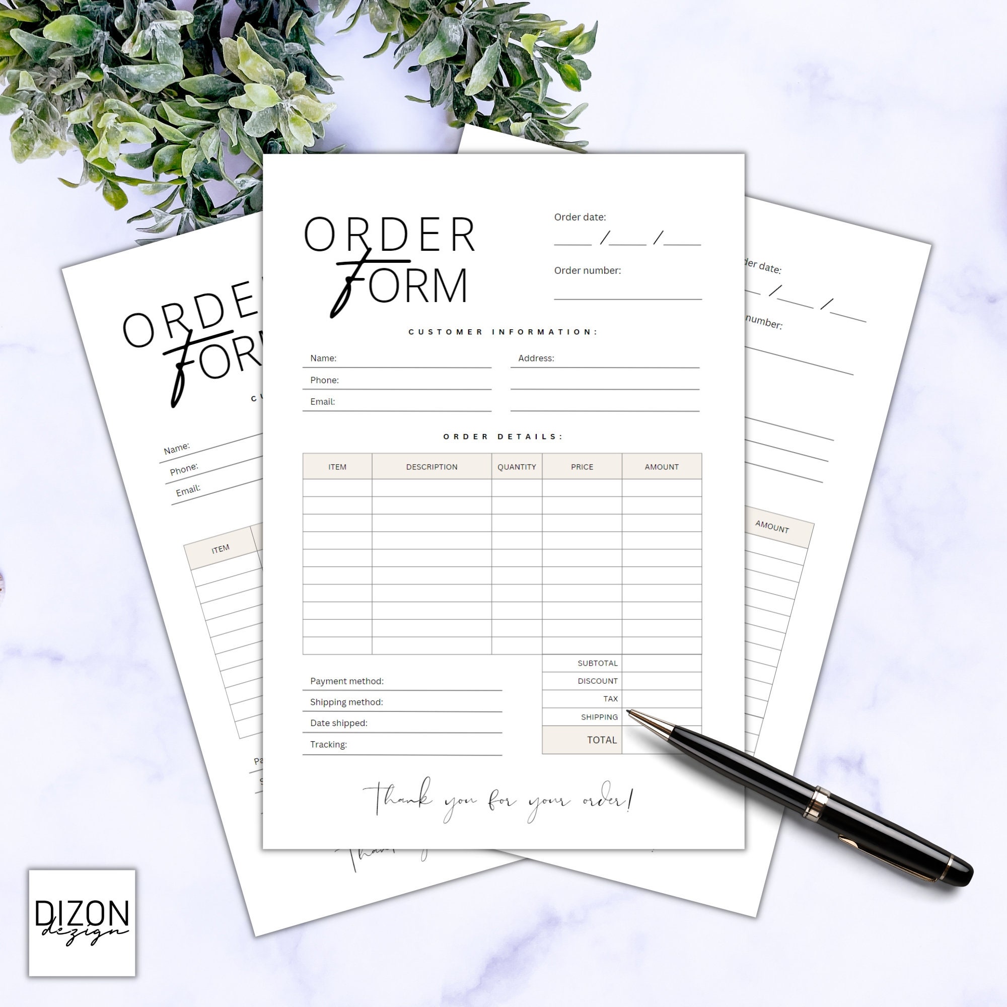 Printable Small Business Order Form | Small Business | Instant Download ...