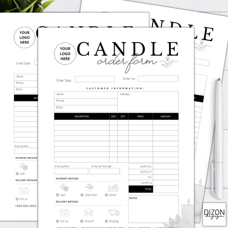 Editable Candle Order Form Template | Printable | Customizable Small ...