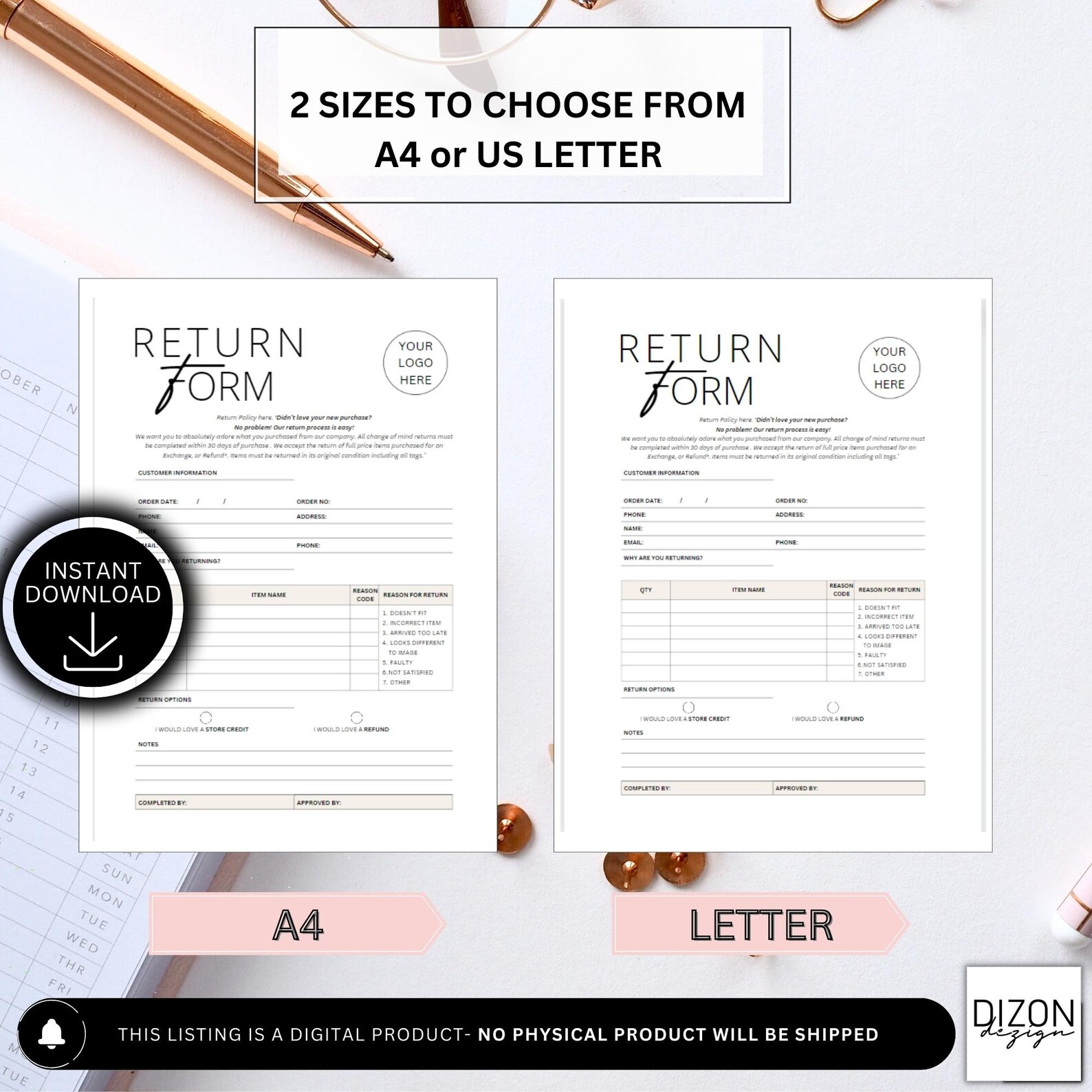 Editable Return Form Template, Printable Small Business Order Form ...