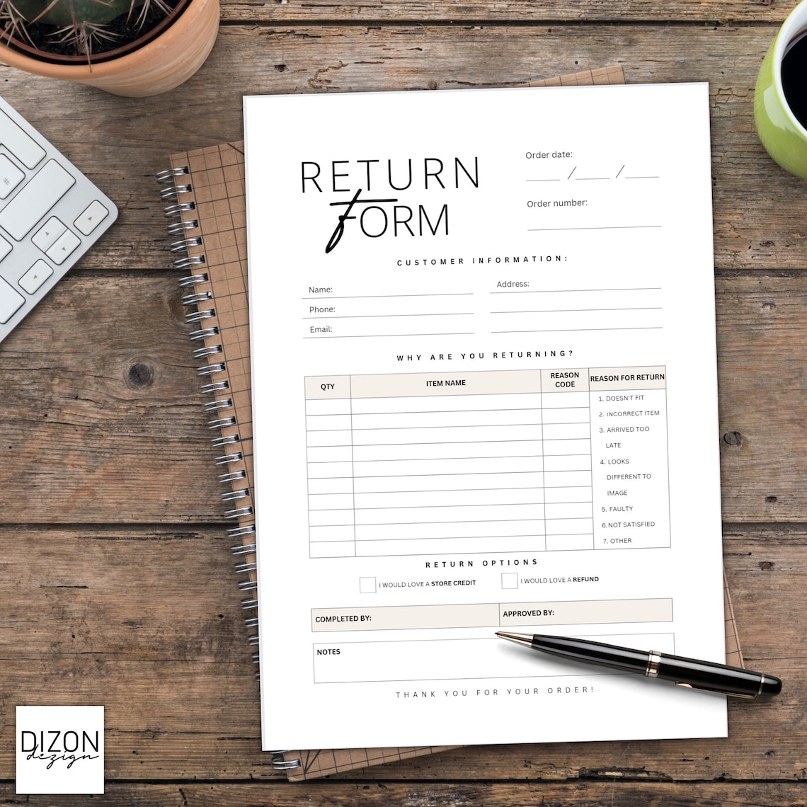 Printable Small Business Return Form | Small Business | Instant ...
