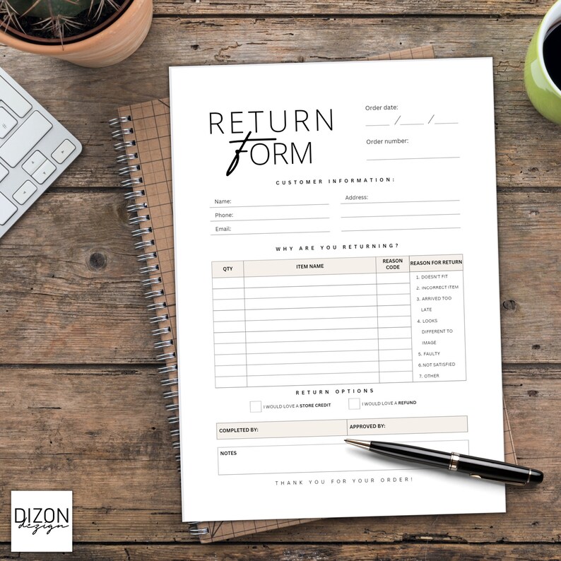 Printable Small Business Return Form | Small Business | Instant ...