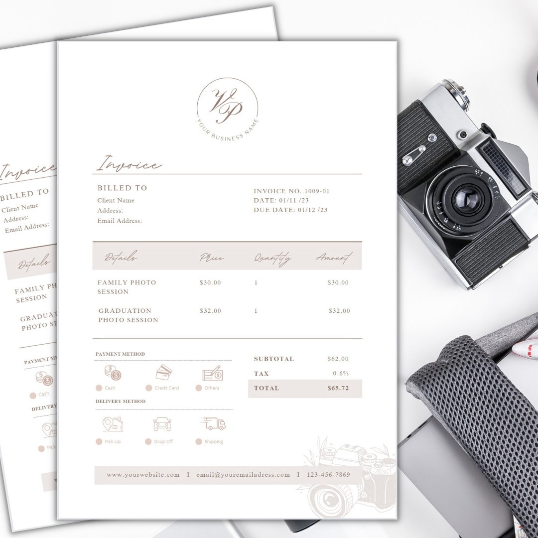 Editable Photography Invoice Template | Printable | Customizable Small ...