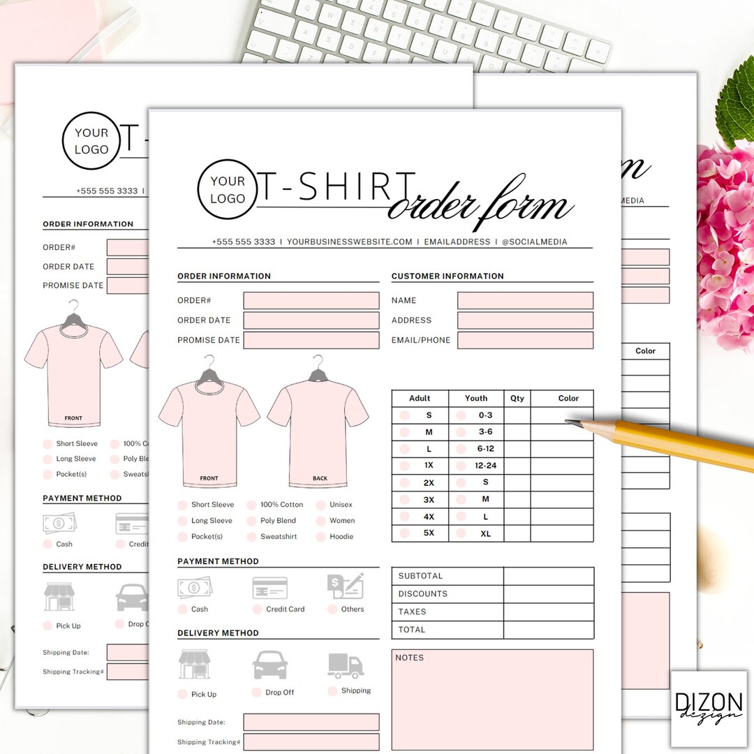 Editable T-shirt Order Form Template, Printable Small Business Order ...