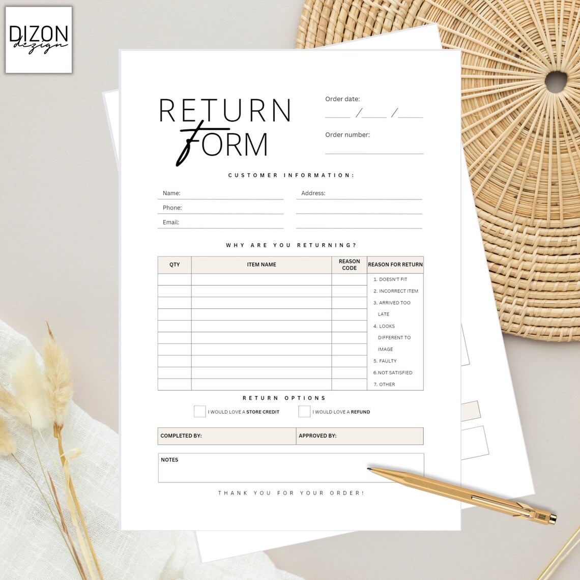 Printable Small Business Return Form | Small Business | Instant ...