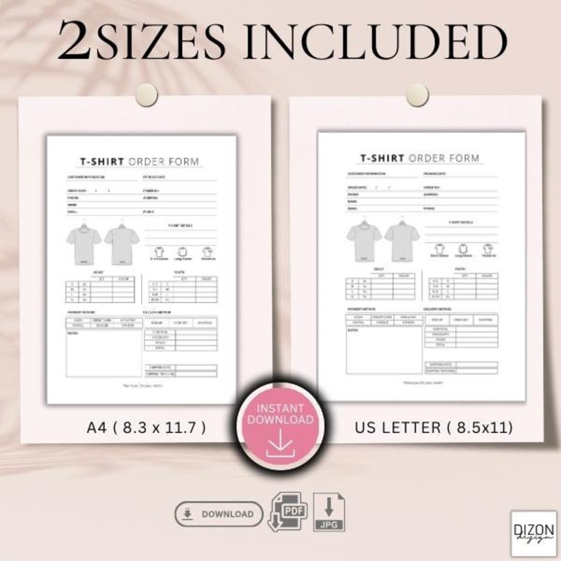 T-shirt Order Form Printable Downloadable Small Business | Perfect for ...