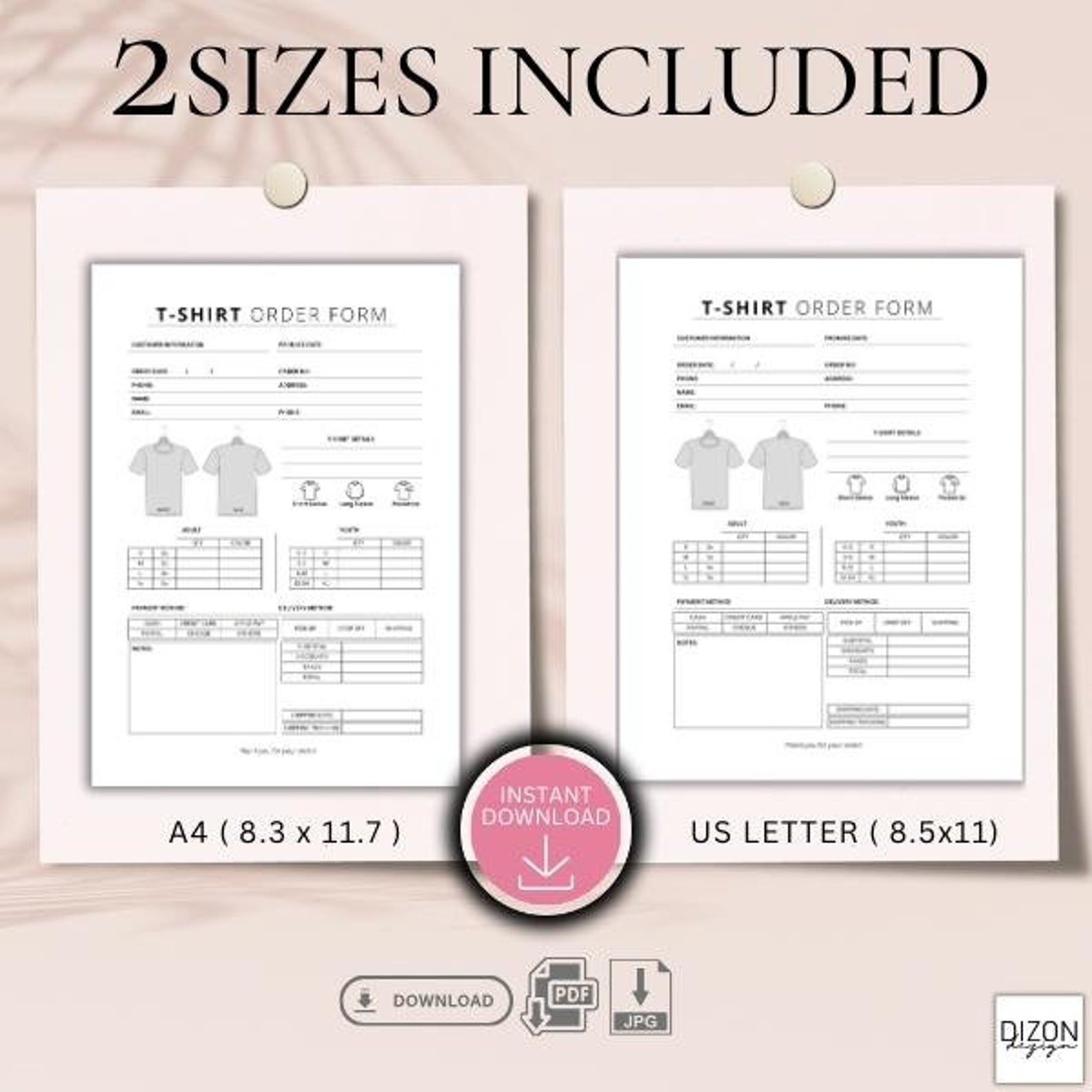 T-shirt Order Form Printable Downloadable Small Business | Perfect for ...
