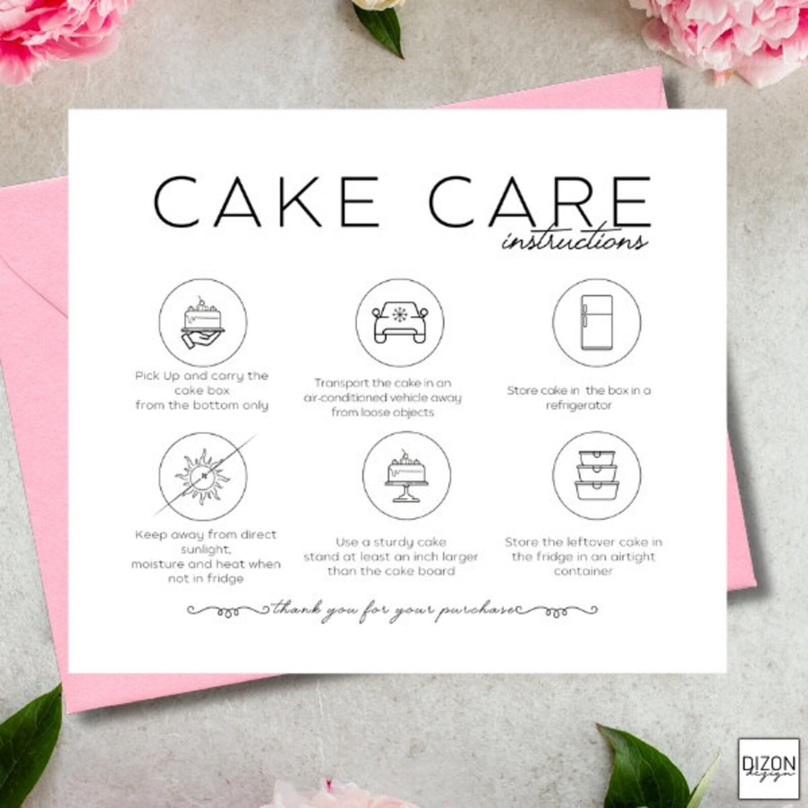 Cake Care Card Template, Wedding Cake Care Cards, Printable Cake Care ...