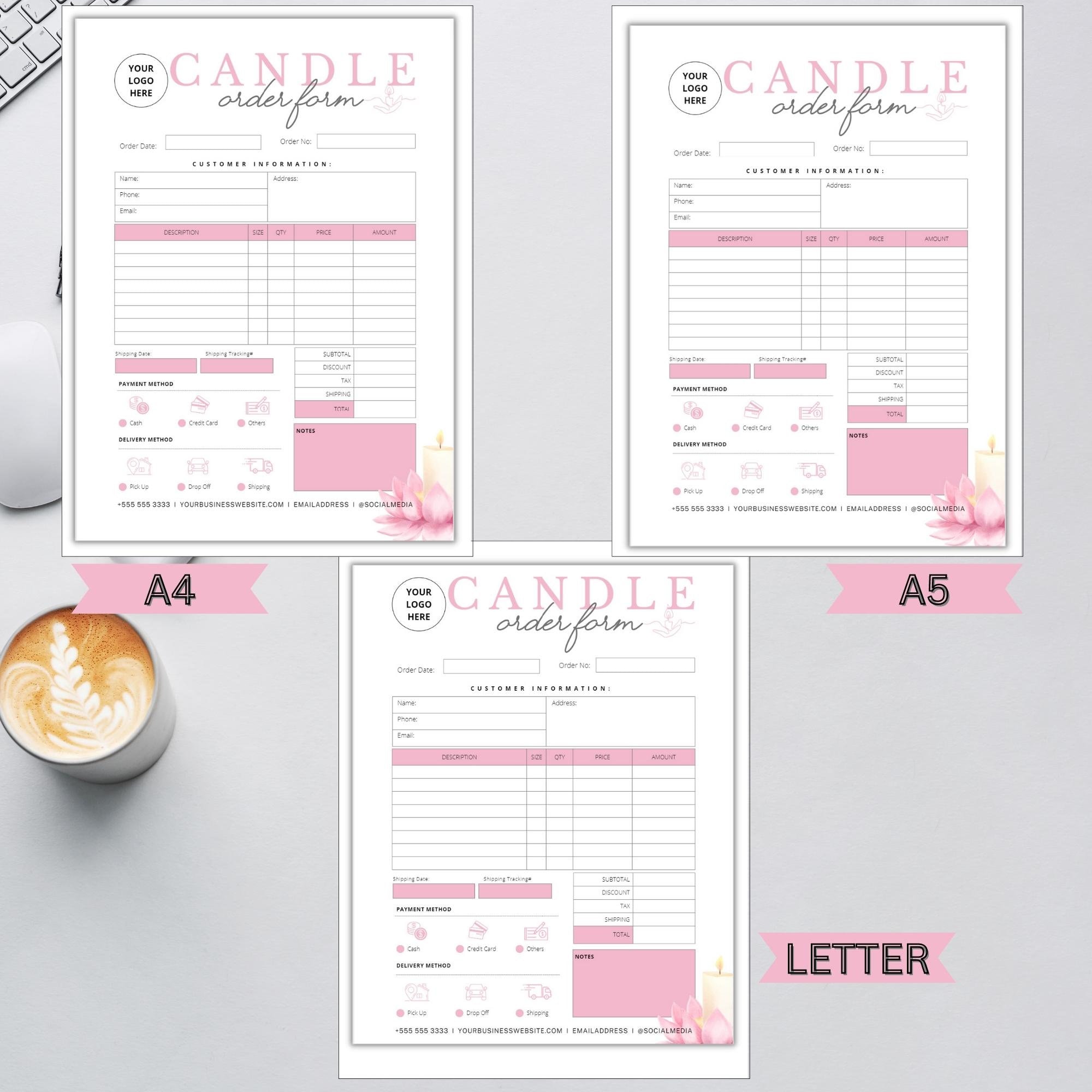 Editable Candle Order Form Template | Printable | Customizable Small ...