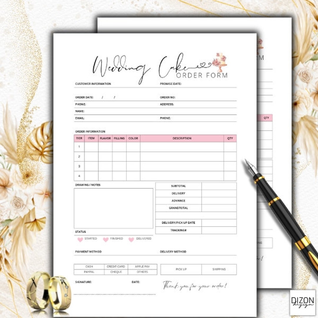 Wedding Cake Order Form | Bakery Form | Home Bakery Business | Bakery ...