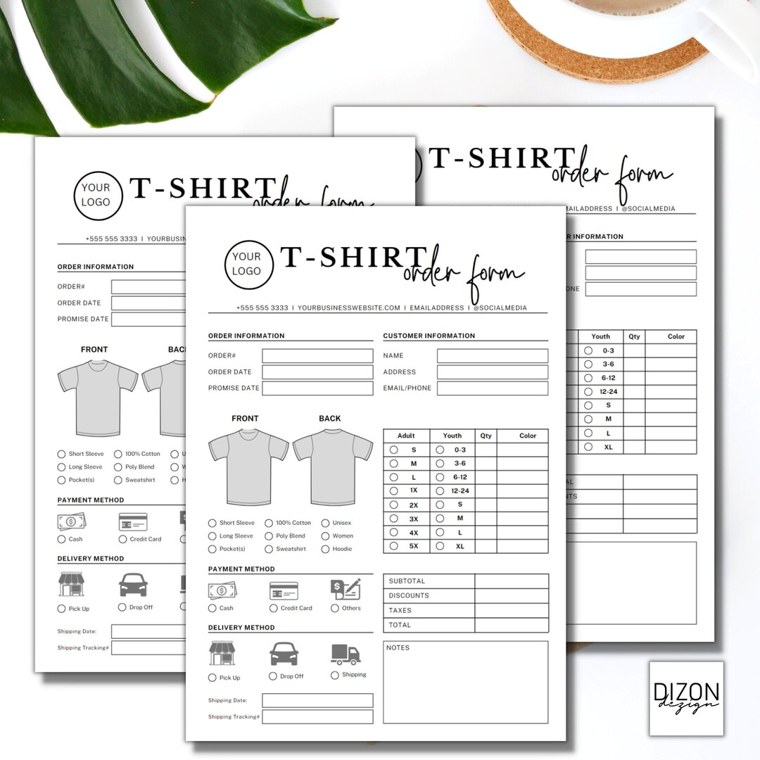 Editable T-shirt Order Form Template, Small Business Printable (canva ...