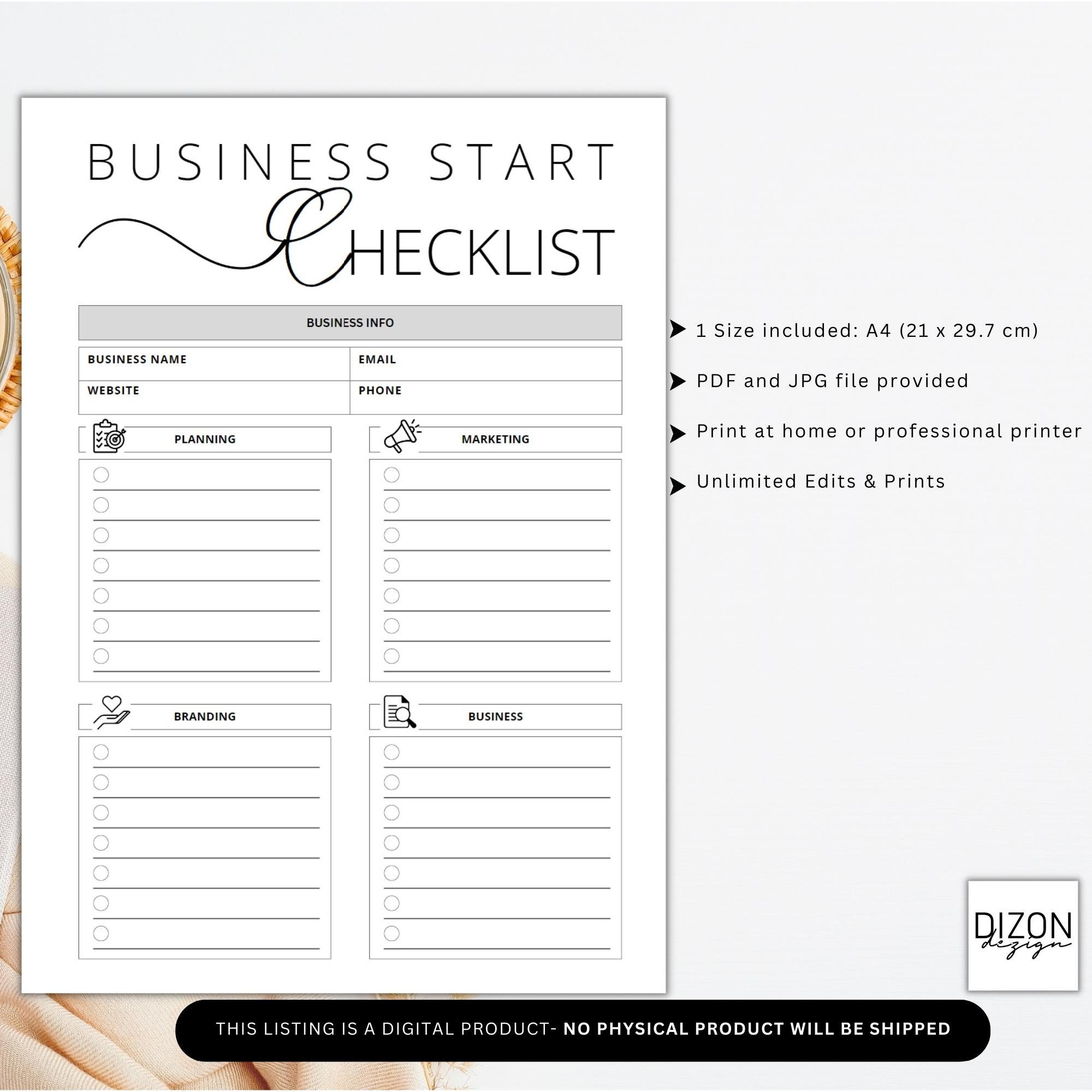 Printable Small Business Start up Checklist | Small Business | Instant Download | A4 Size PDF ...